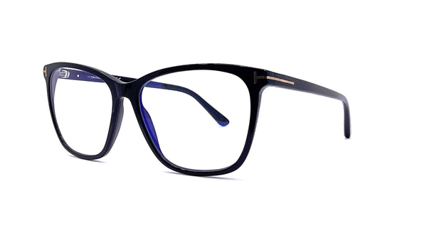Tom Ford - Blue Block Soft Cat Eye Shape Opticals TF5762-B (Shiny Blac ...