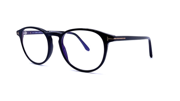 Tom Ford - Blue Block Round Opticals TF5803-B (Shiny Black) – Good See Co.