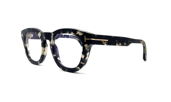 Tom Ford - Blue Block Soft Round Opticals TF5873-B (Shiny Grey Havana ...