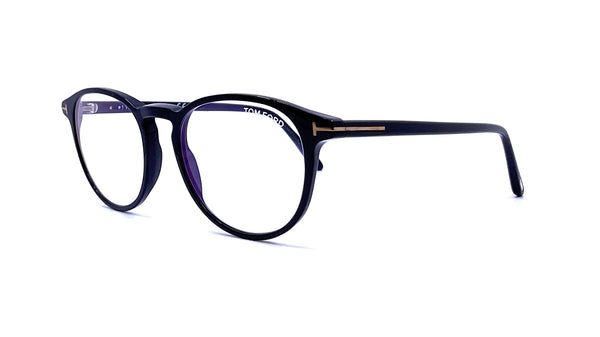 Tom Ford - Blue Block Round Opticals TF5803-B (Shiny Black) – Good See Co.