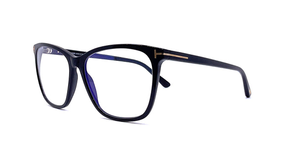 Tom Ford - Blue Block Soft Cat Eye Shape Opticals TF5762-B (Shiny Blac ...